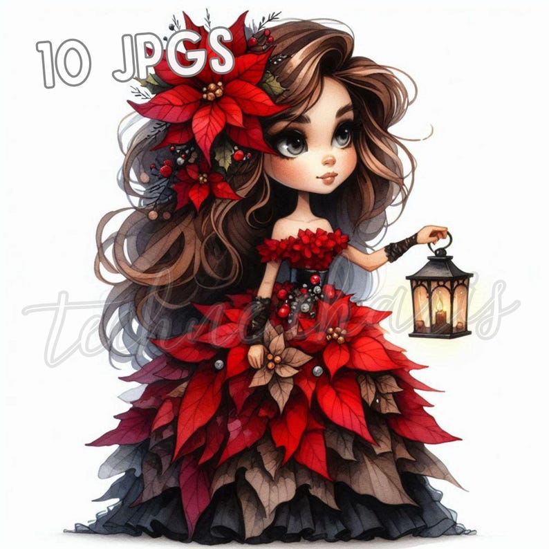 Christmas Fairy Clipart | 10 JPG Poinsettia Dress Holiday Enchantress ...