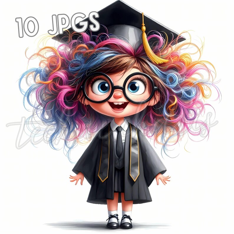 Whimsical Girl Graduate Clipart Bundle – 10 Graduation Theme Jpgs, 300 ...