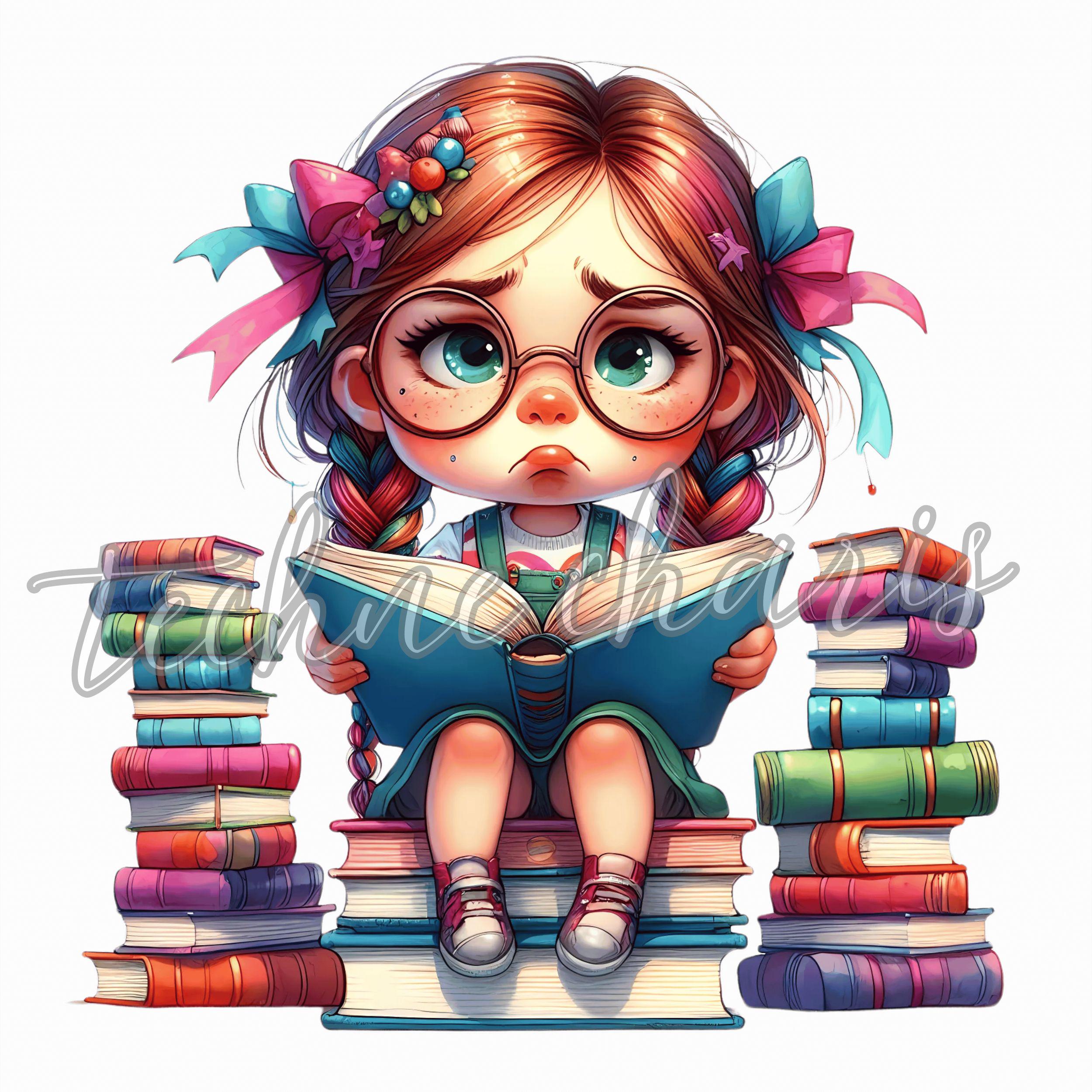 Quirky Girls and Books Clipart Bundle, Set of 10 High Quality Pngs ...