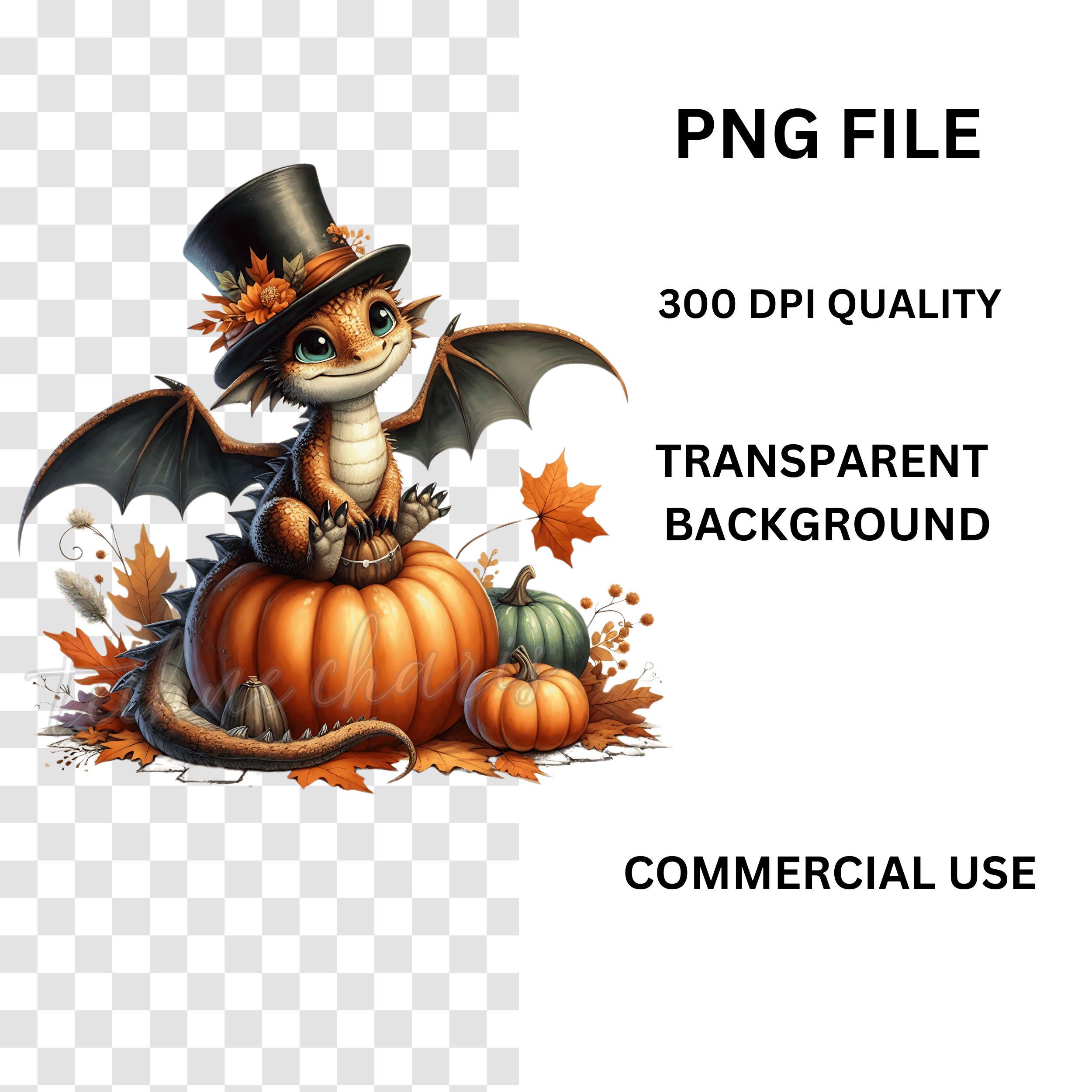 Fall Dragon PNG Clipart Bundle | 10 Cute Fantasy Dragons on Pumpkins ...