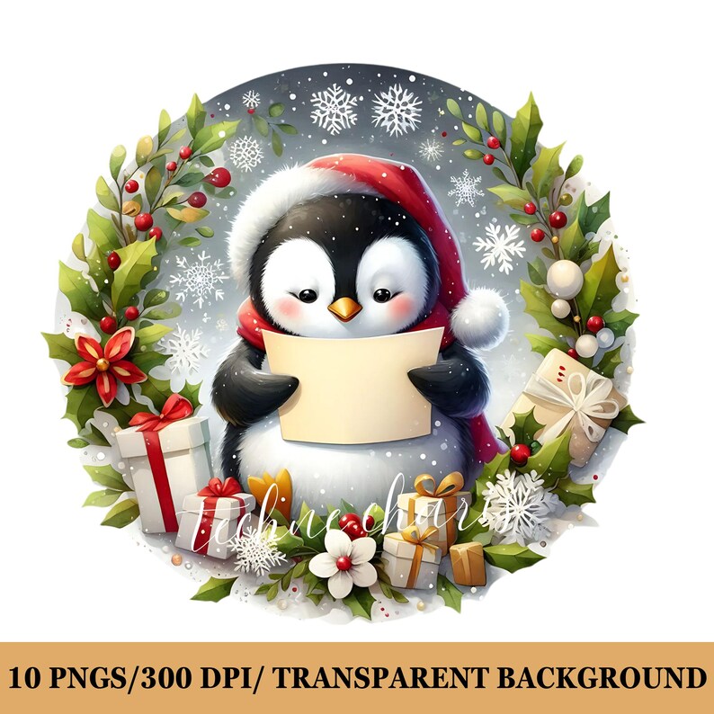 Watercolor Christmas Penguin Clipart, Winter Clipart, Penguin Clipart ...