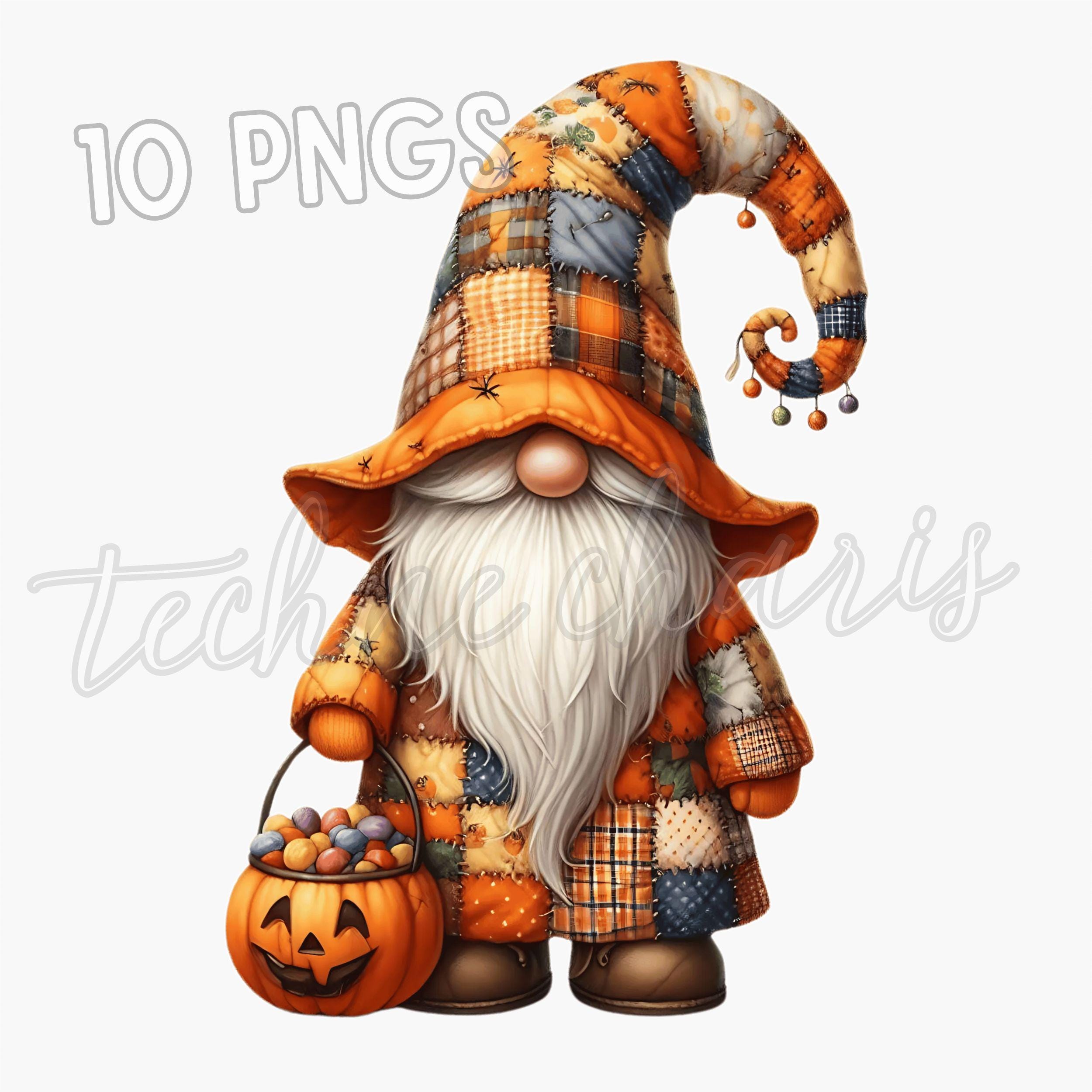 Halloween Pumpkin Gnome Clipart, 10 PNG Patchwork Candy Gnome, Autumn ...