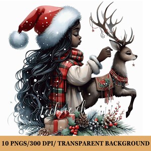 Festive Black Girl Clipart Bundle for Christmas, Fashion PNG Stickers ...