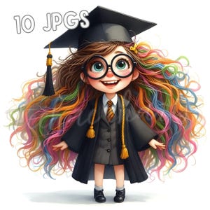 Whimsical Girl Graduate Clipart Bundle – 10 Graduation Theme Jpgs, 300 ...