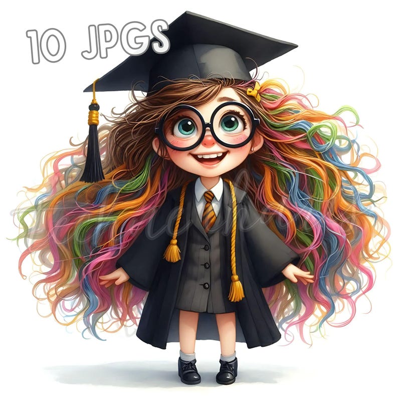 Whimsical Girl Graduate Clipart Bundle – 10 Graduation Theme Jpgs, 300 ...