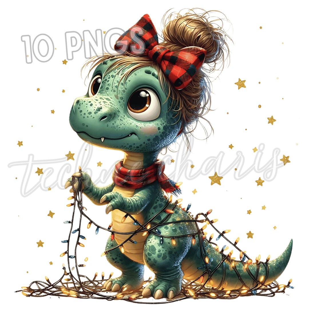 Christmas Dinosaur PNG Clipart | 10 Cute Holiday Dinos With Plaid Bows ...