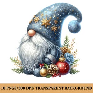 Glittery Christmas Gnome Clipart Set 10 PNG Images for Crafts & Designs ...