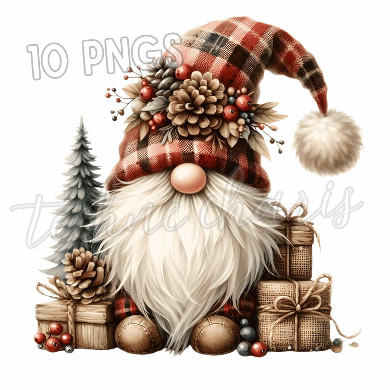 Watercolor Christmas Gnome Clipart | Rustic Holiday PNG Bundle (digital ...
