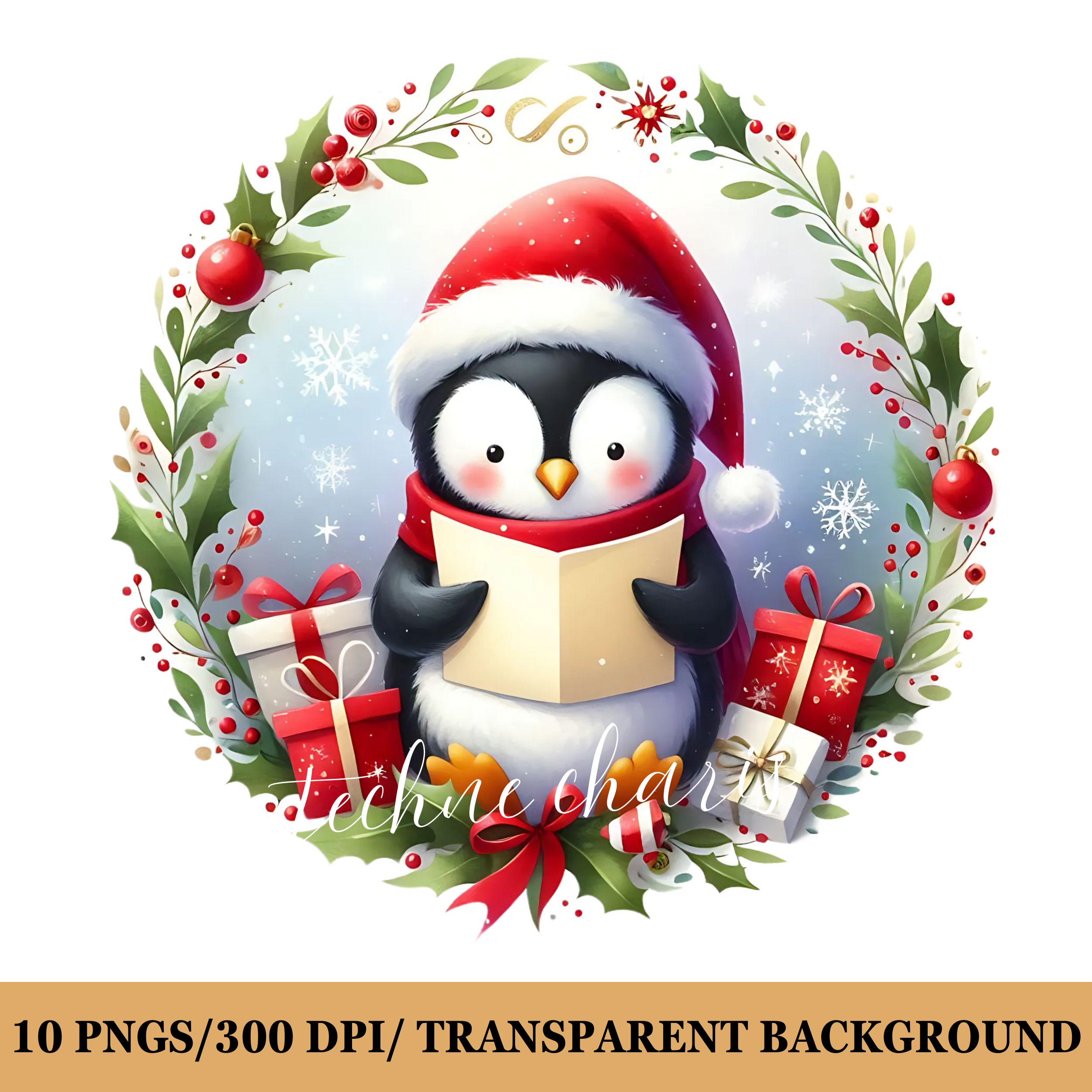 Watercolor Christmas Penguin Clipart, Winter Clipart, Penguin Clipart ...