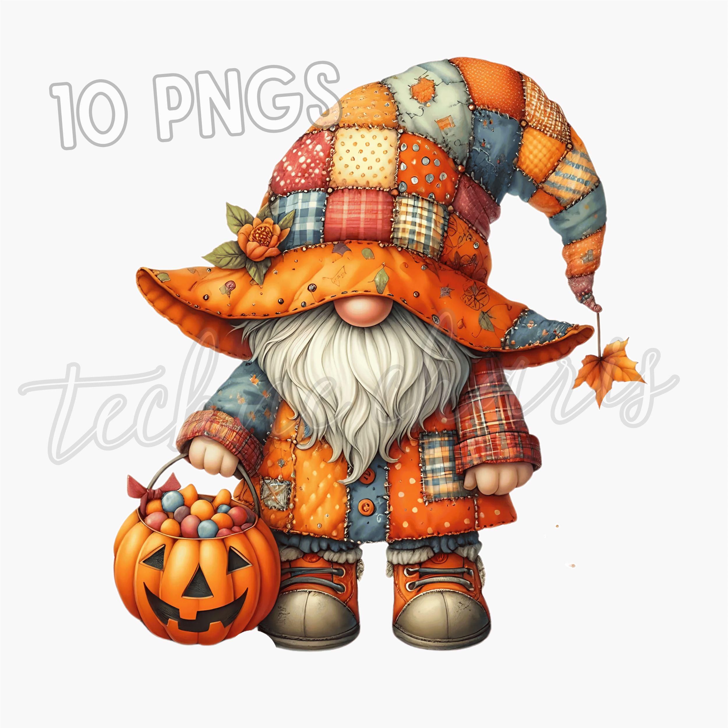 Halloween Pumpkin Gnome Clipart, Patchwork Candy Costume (PNG Instant ...
