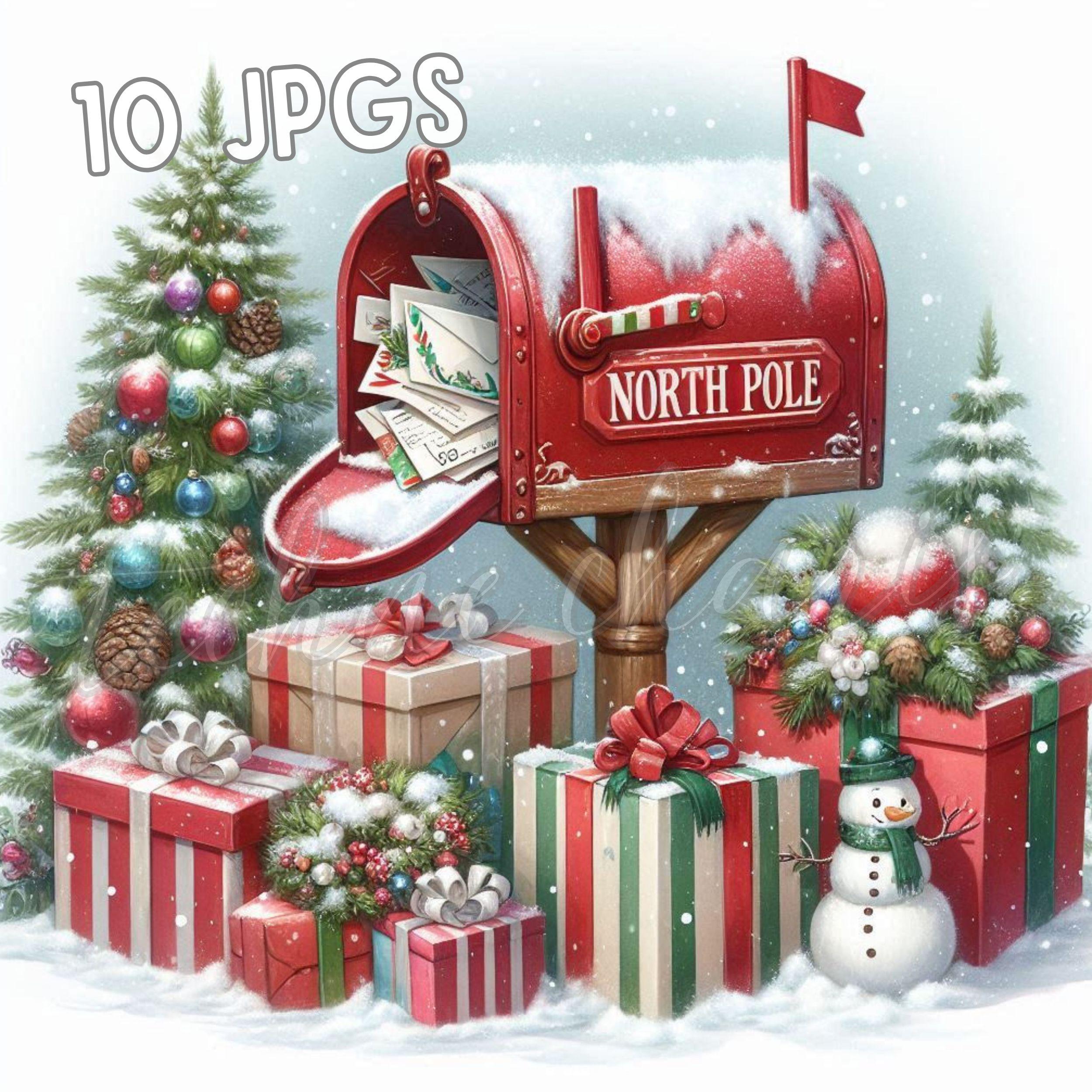 North Pole Mailbox Clipart | Christmas Watercolor Scene (10 JPG) - Etsy