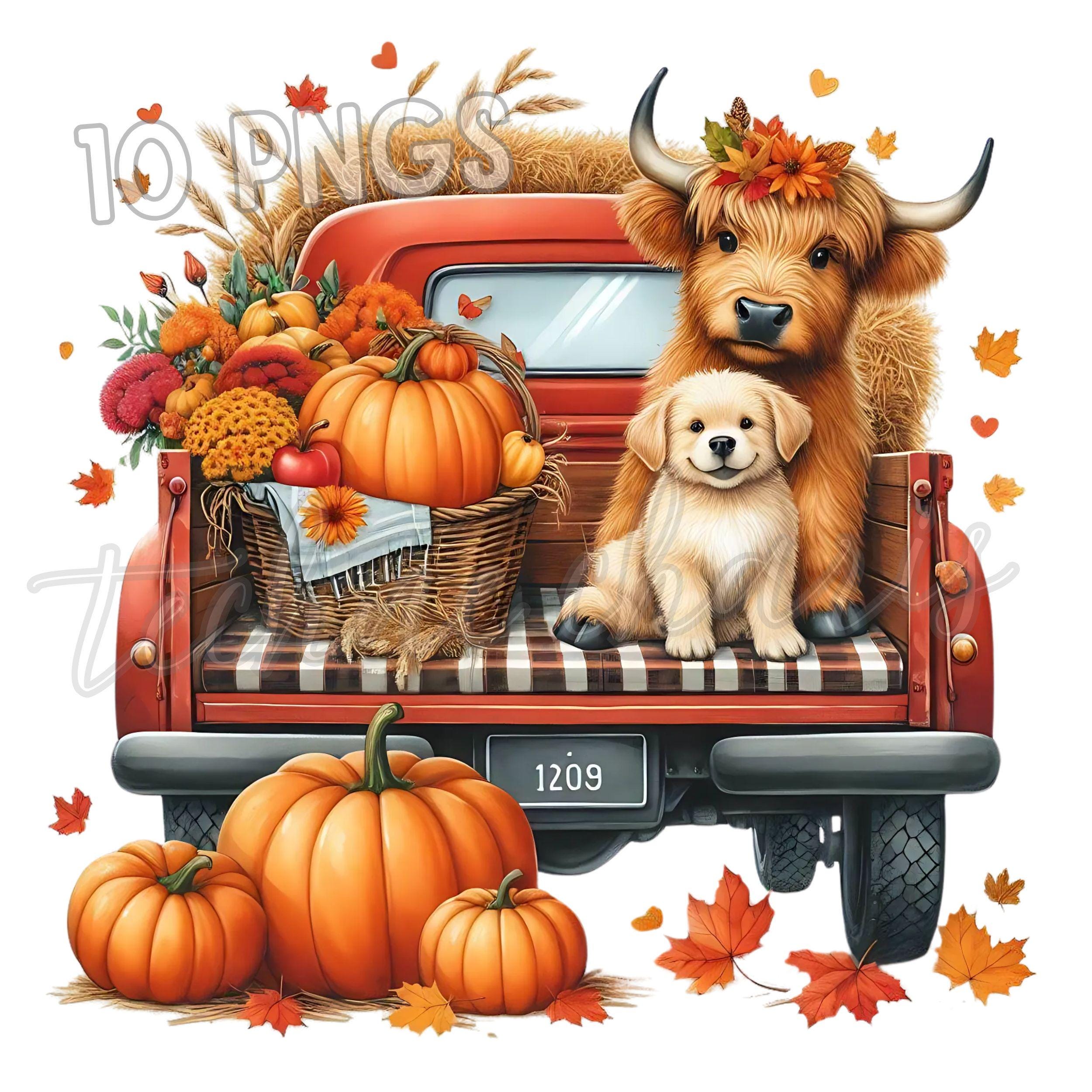 10 Rustic Autumn Highland Cow PNG | Fall Farm Animal Clipart | Cozy ...