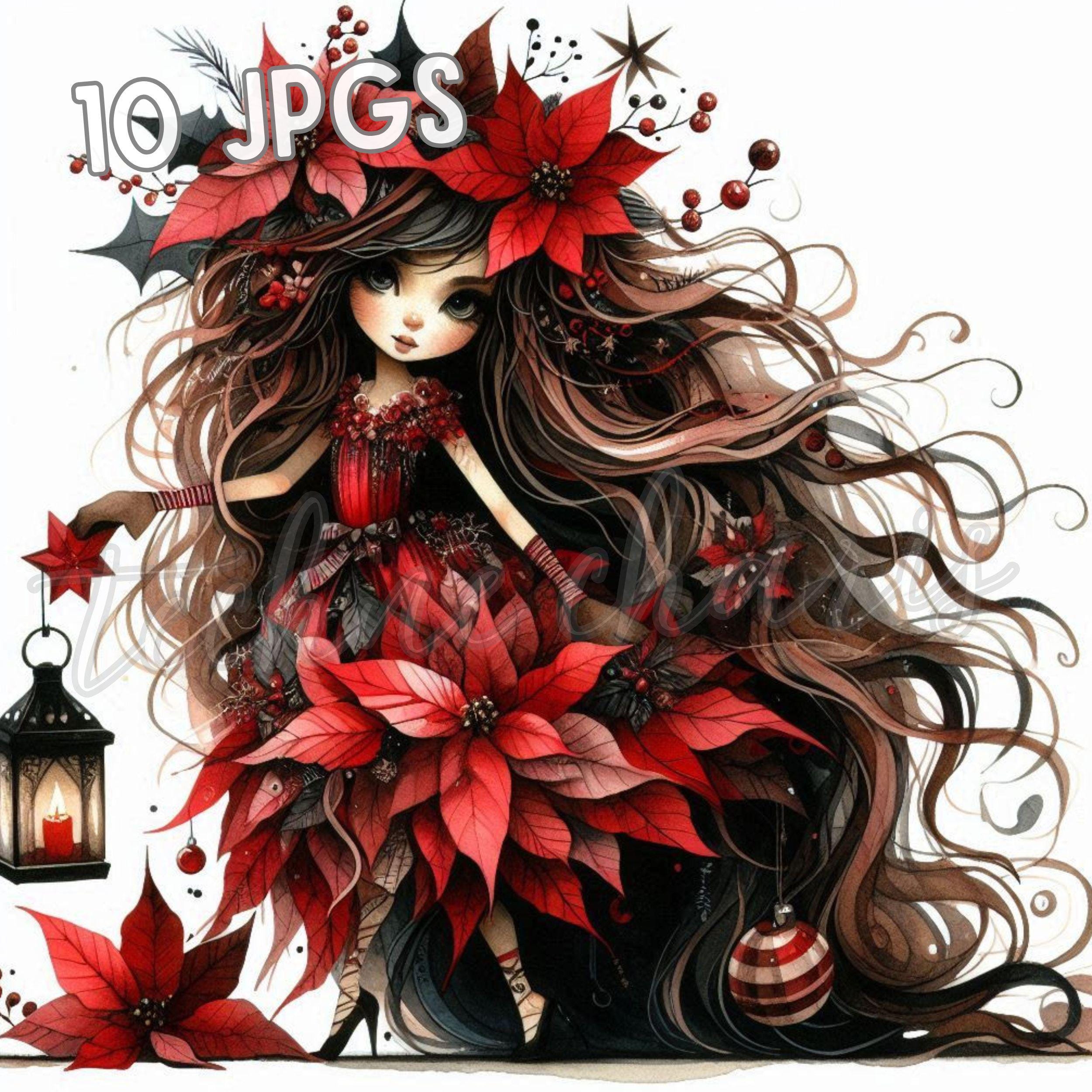 Christmas Fairy Clipart | 10 JPG Poinsettia Dress Holiday Enchantress ...