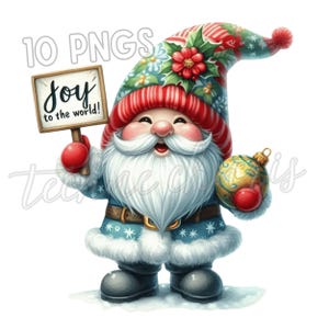 Watercolor Christmas Gnome Clipart Collection, 10 Festive PNG Bundle ...