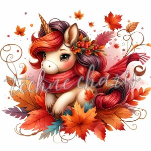 Maple Whirl Autumn Unicorn Clipart | 10 High Quality 300 DPI Jpgs ...
