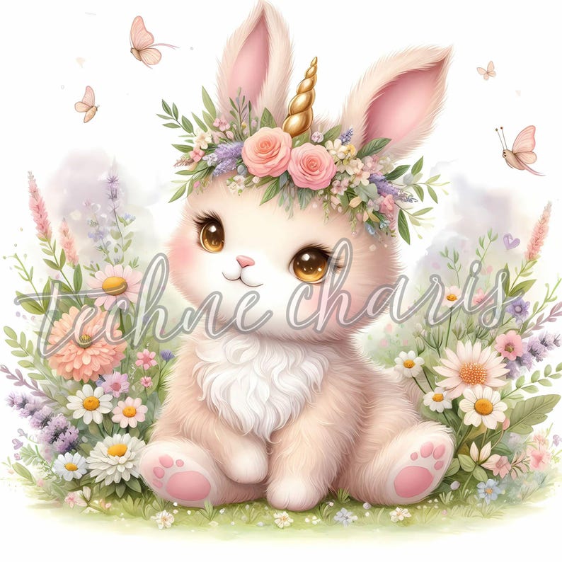 Watercolor Easter Bunny Unicorn Clipart | Fantasy Nursery Printable Art ...