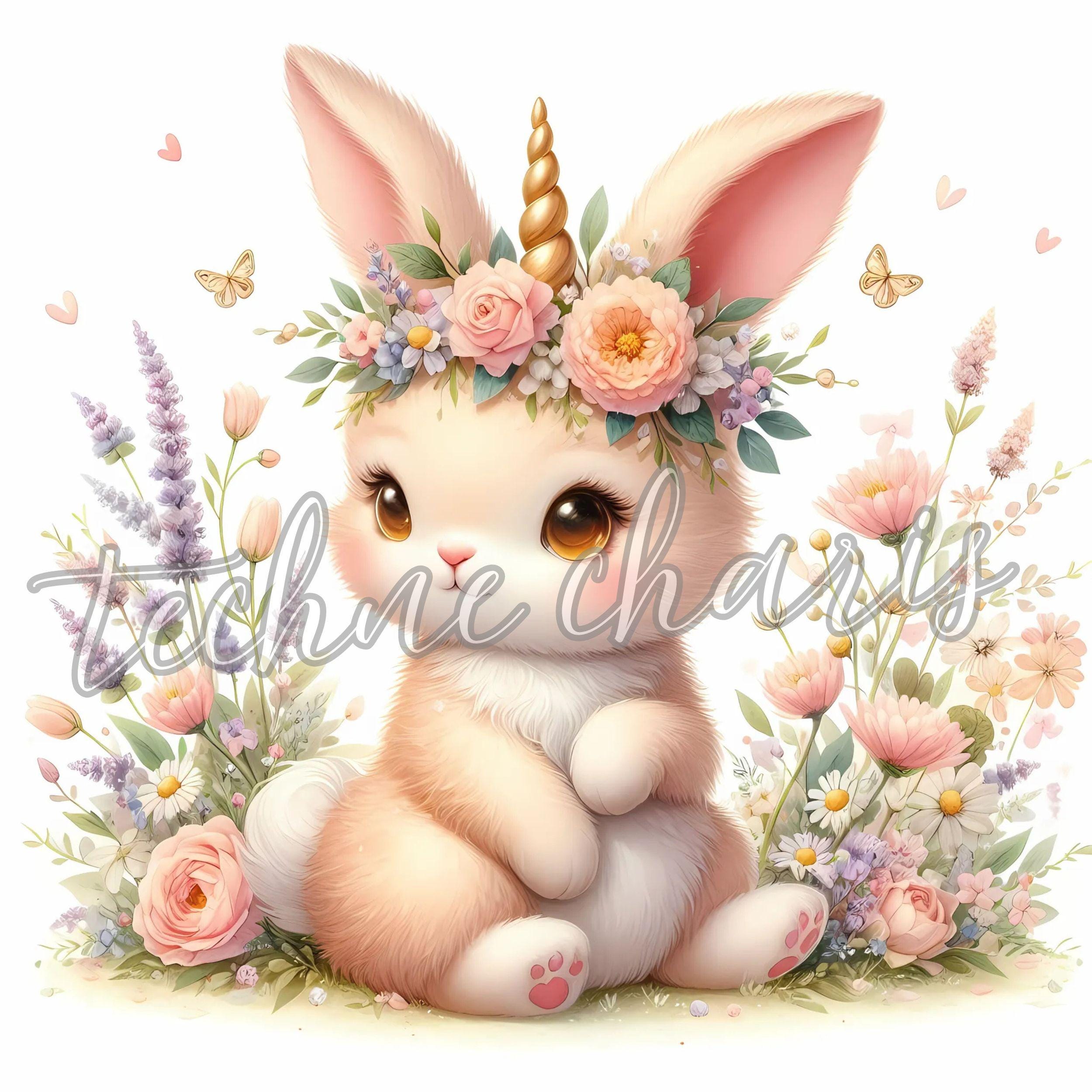 Watercolor Easter Bunny Unicorn Clipart | Fantasy Nursery Printable Art ...
