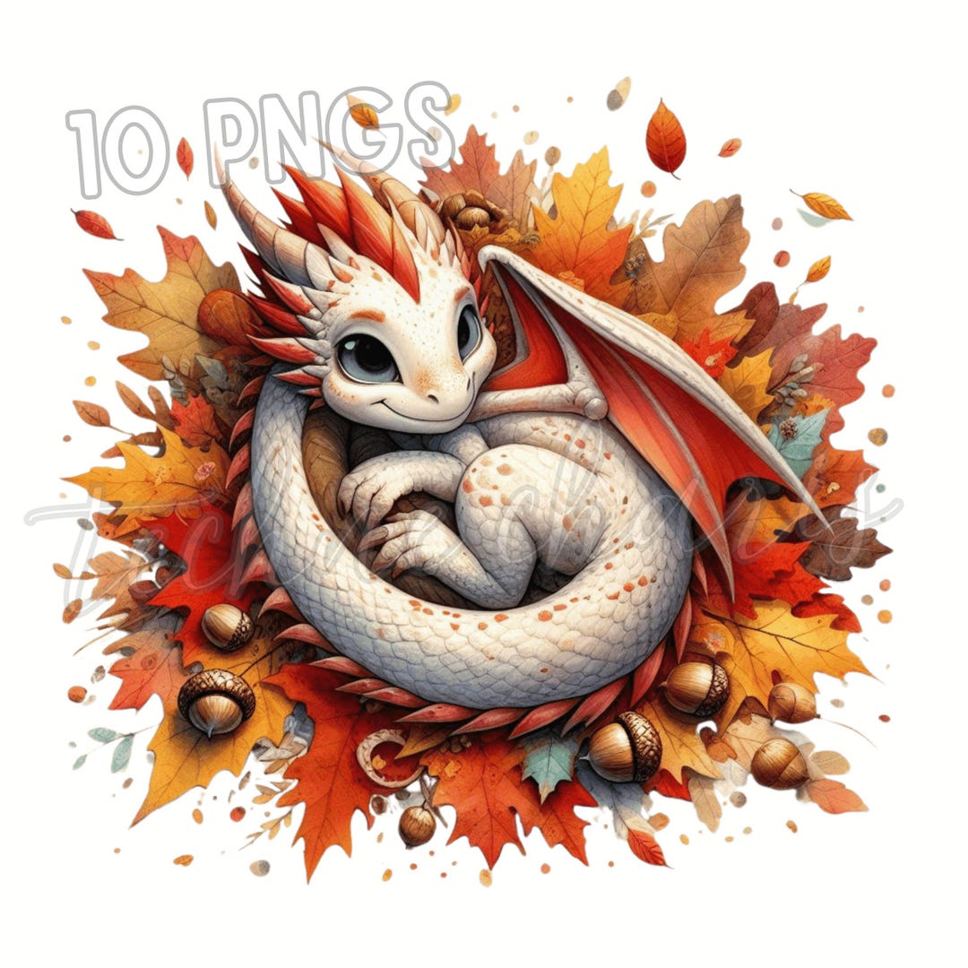 Watercolor Autumn Dragon Clipart, Fall Leaves, Cozy Pngs (digital ...