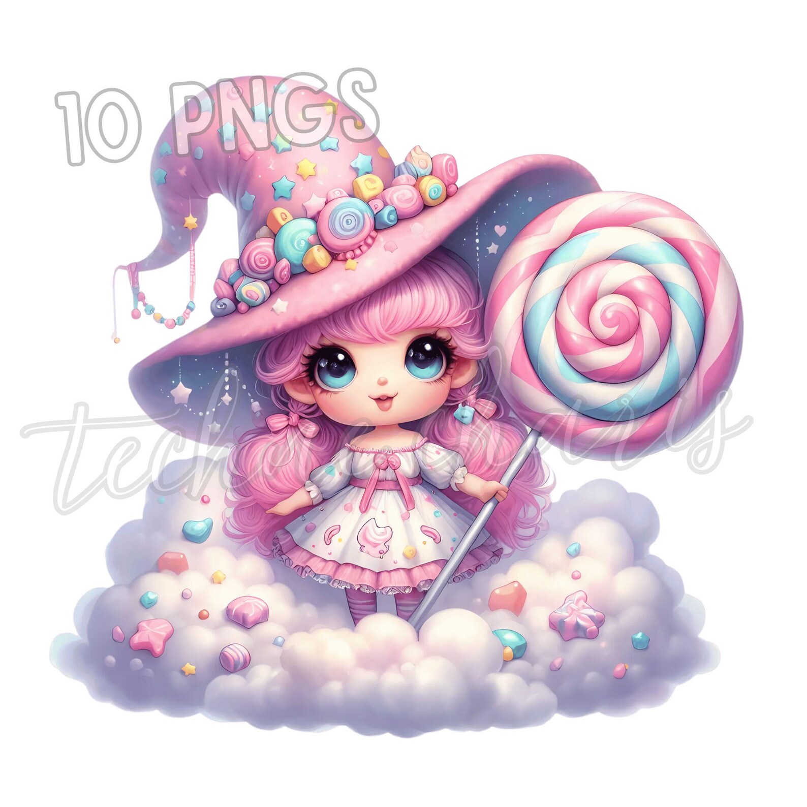 Halloween Gnome Clipart: Candy Witch Girl, Spooky Kawaii Art (PNG ...
