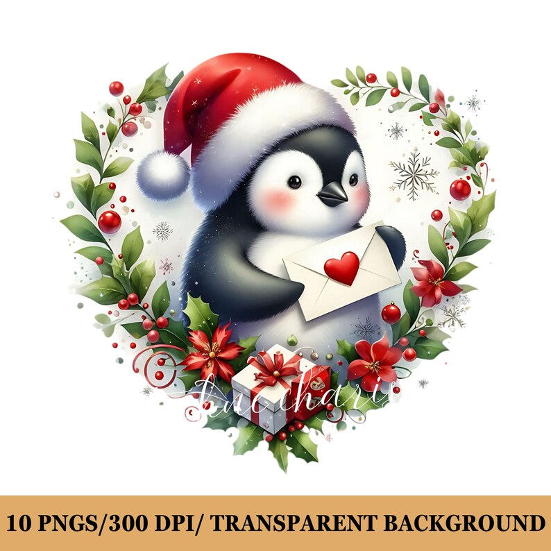 Watercolor Christmas Penguin Clipart, Winter Clipart, Penguin Clipart ...