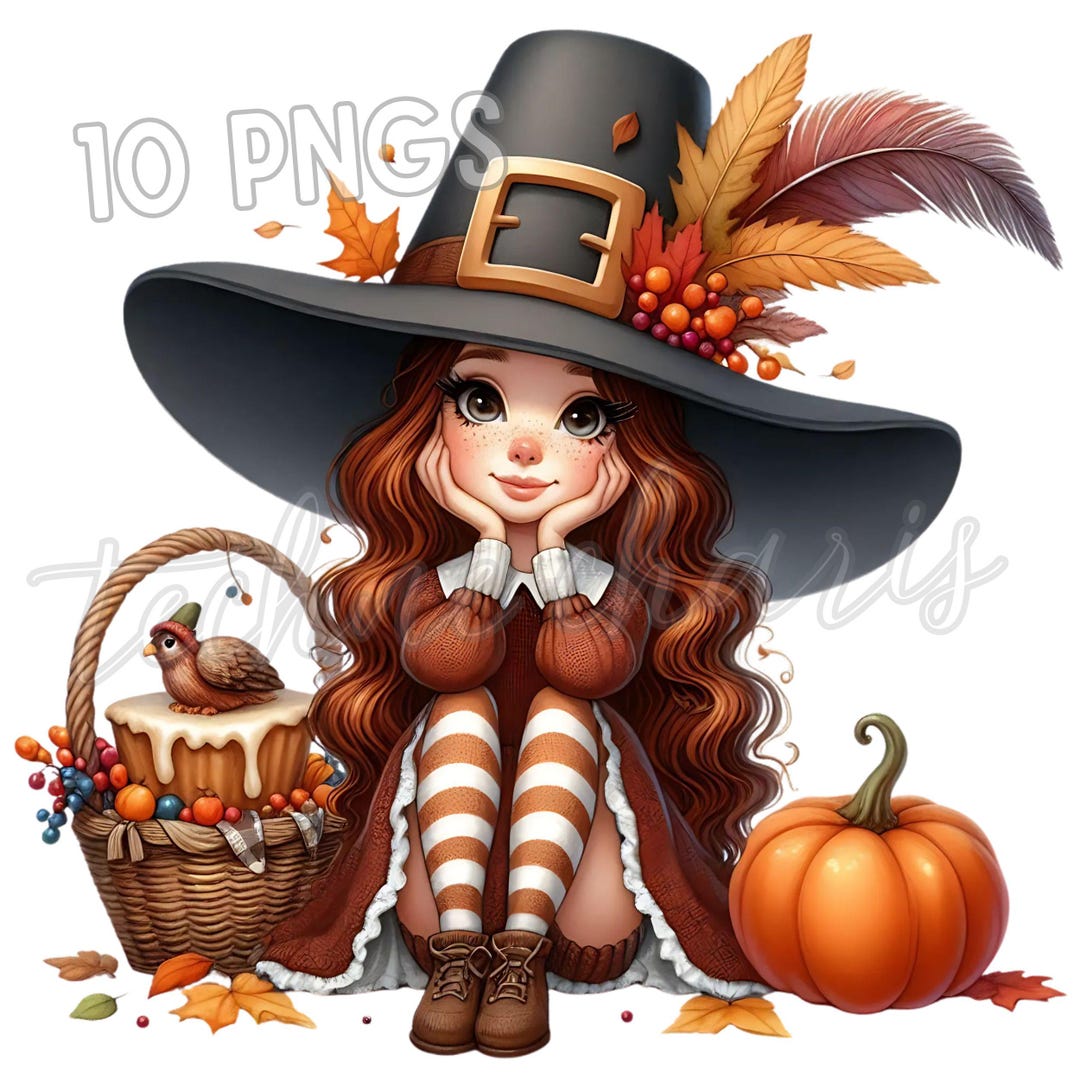 Thanksgiving Girl Clipart | Autumn Watercolor Art (10 Pngs) - Etsy