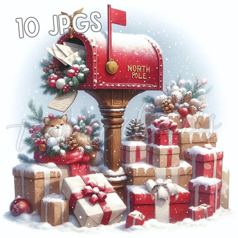 North Pole Mailbox Clipart | Christmas Watercolor Scene (10 JPG) - Etsy