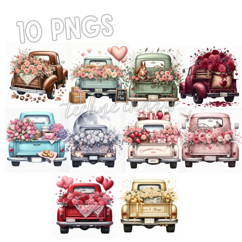 Valentine Pickup Truck Clipart 10 PNG, Valentines Gift, Printable Gift ...