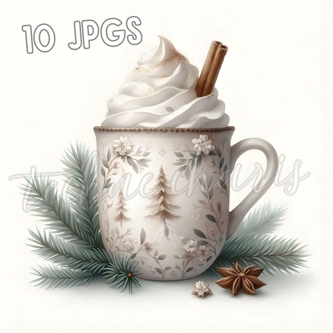 Neutral Christmas Mug Clipart | 10 Watercolor Jpgs | Rustic Holiday ...