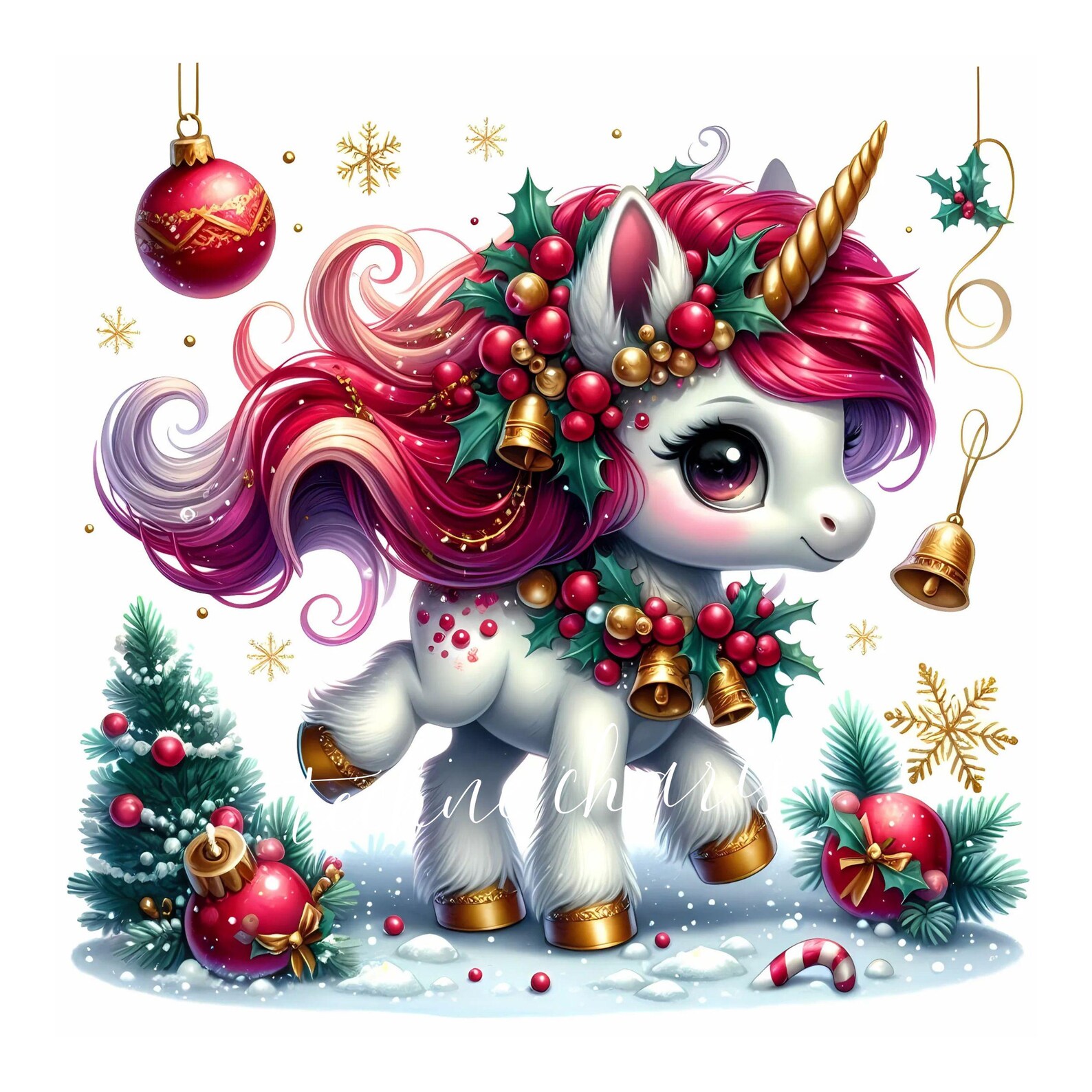 10 Christmas Unicorn Clipart: Frosty Cranberry Design 300 DPI Jpgs - Etsy