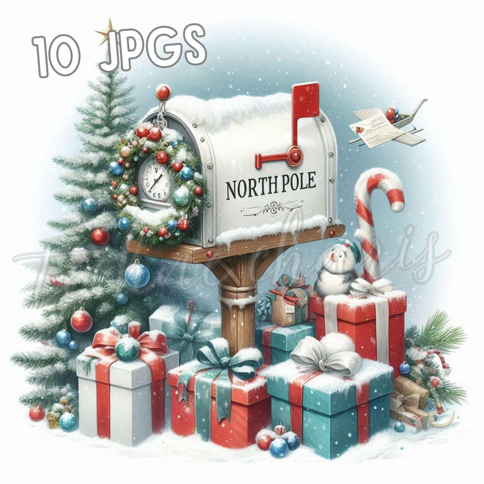 North Pole Mailbox Clipart | Christmas Watercolor Scene (10 JPG) - Etsy