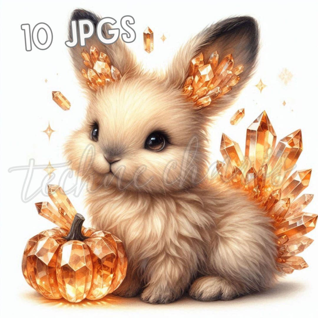 Cider Glimmer Crystal Bunny Clipart, 10 Autumn Bunny Jpgs, Watercolor ...