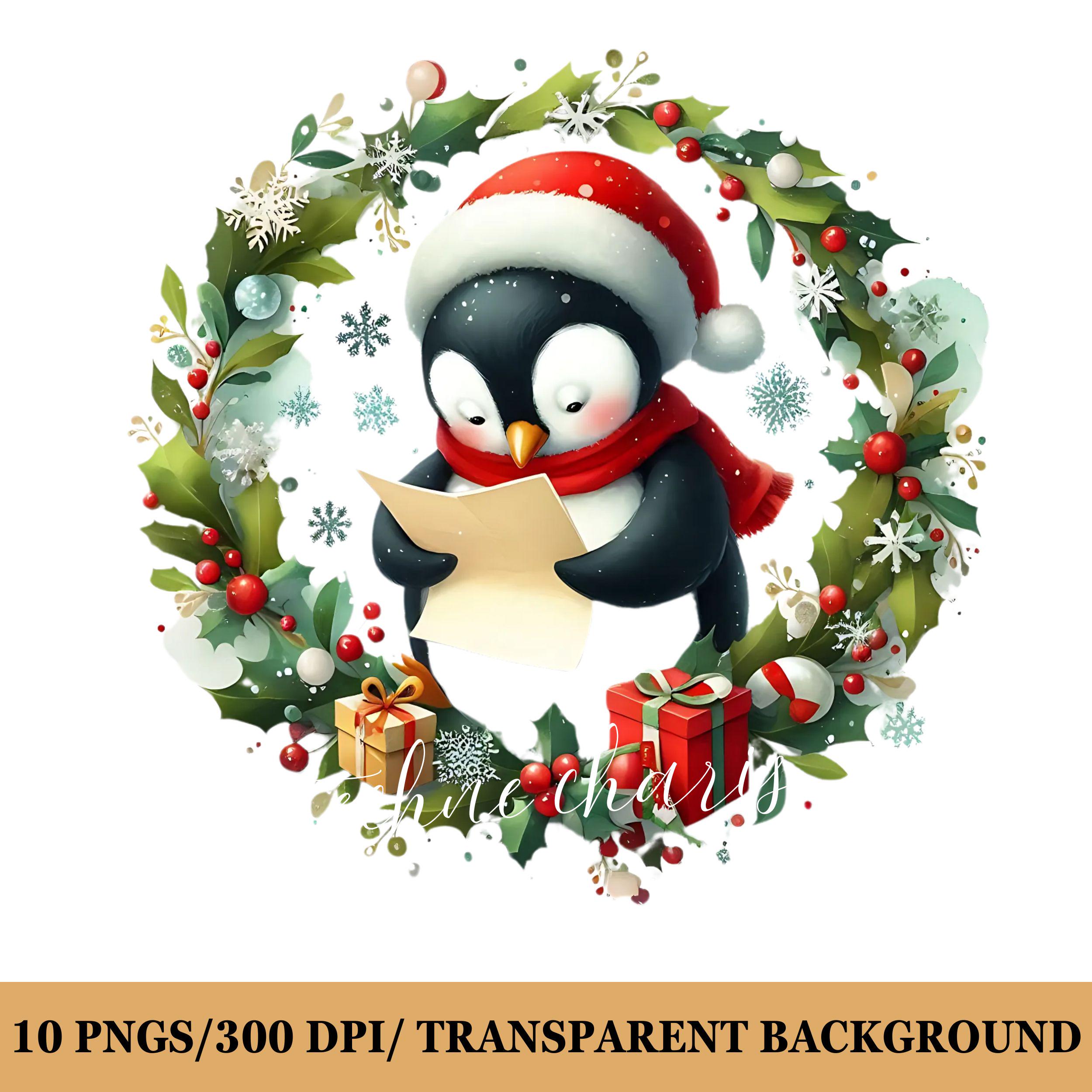 Watercolor Christmas Penguin Clipart, Winter Clipart, Penguin Clipart ...
