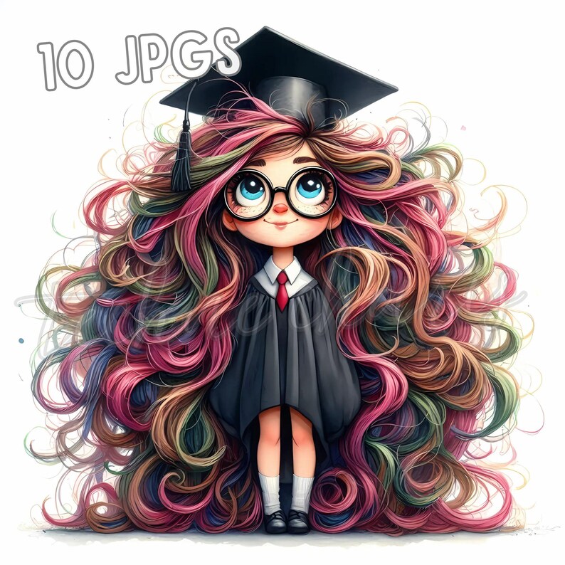 Whimsical Girl Graduate Clipart Bundle – 10 Graduation Theme Jpgs, 300 ...