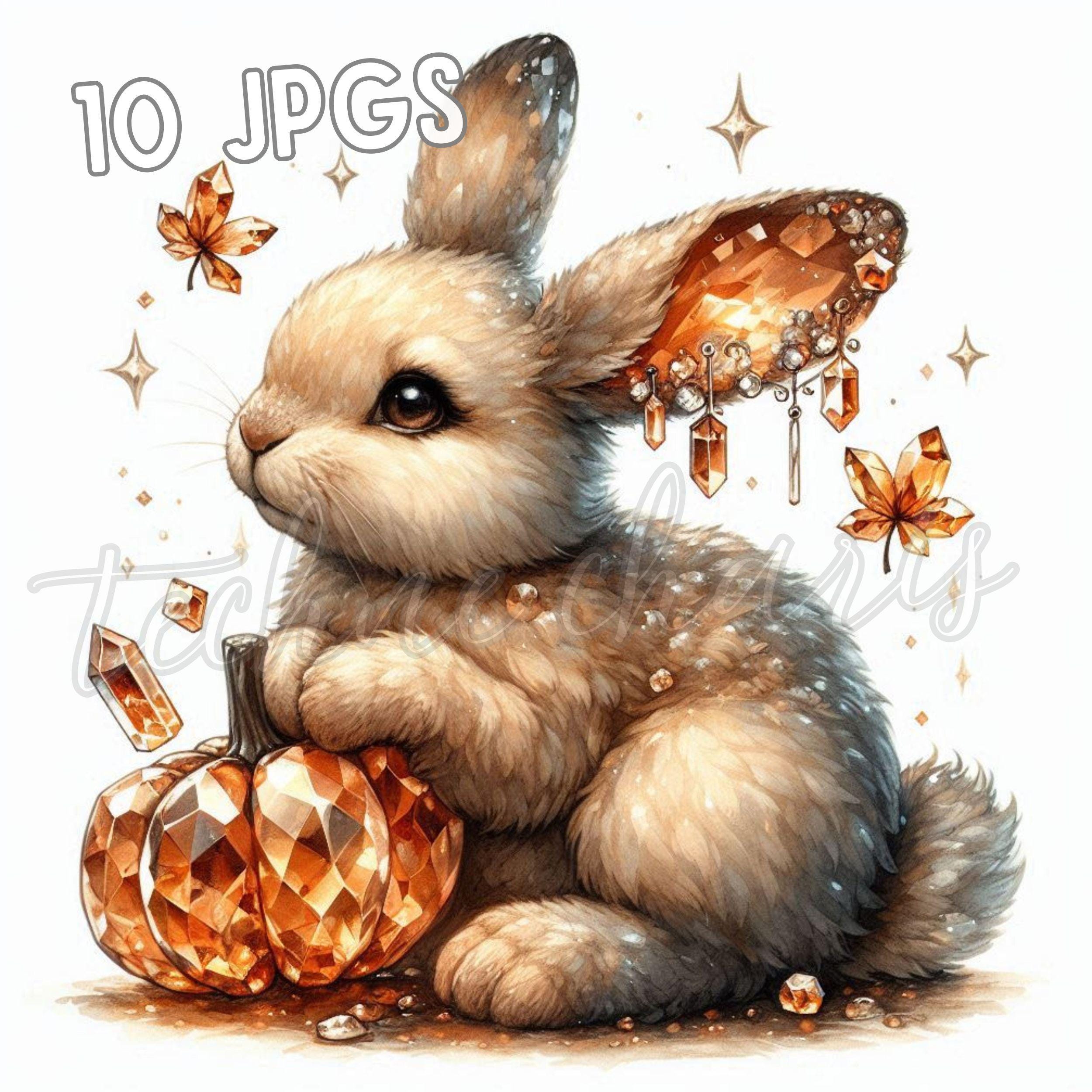 Cider Glimmer Crystal Bunny Clipart, 10 Autumn Bunny Jpgs, Watercolor ...
