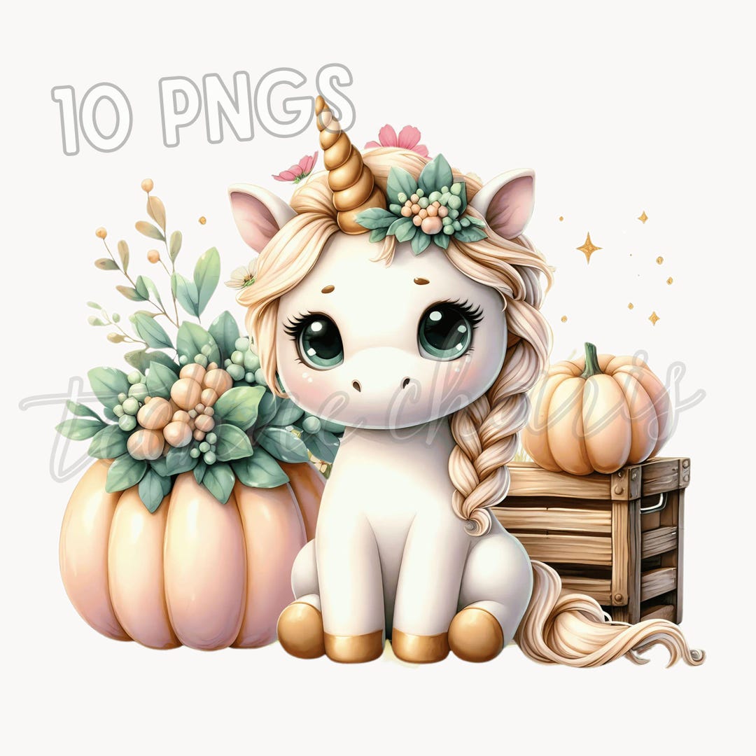 Hello Autumn Baby Unicorn Clipart | Set of 10 Pngs | Fall Harvest ...
