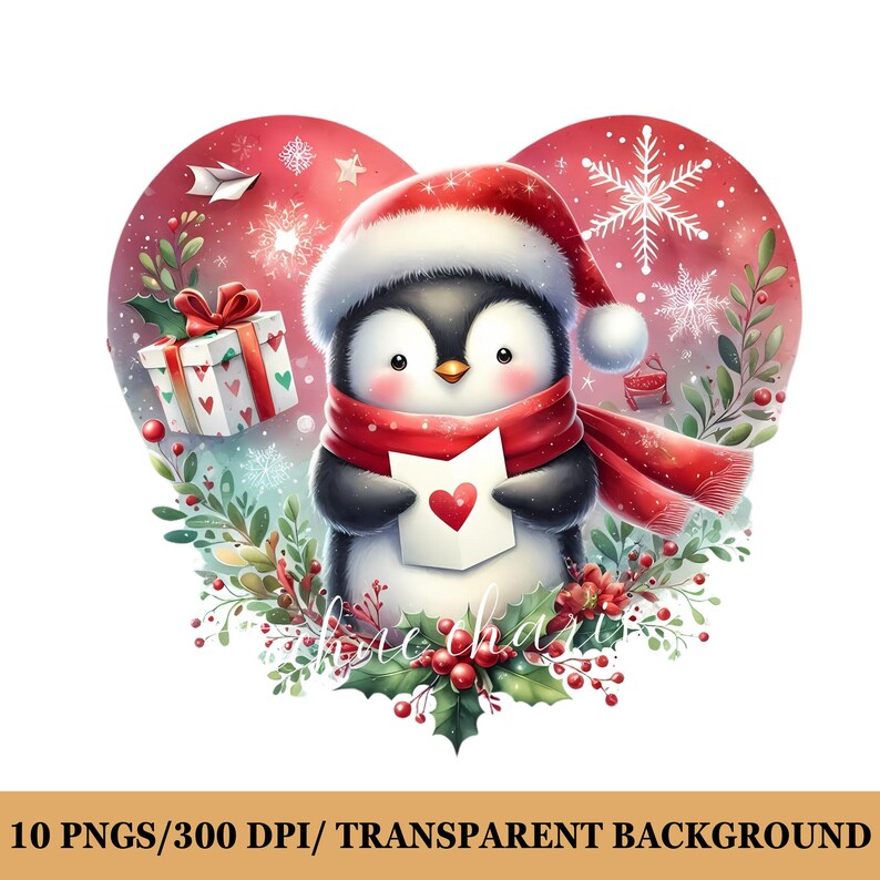 Watercolor Christmas Penguin Clipart, Winter Clipart, Penguin Clipart ...