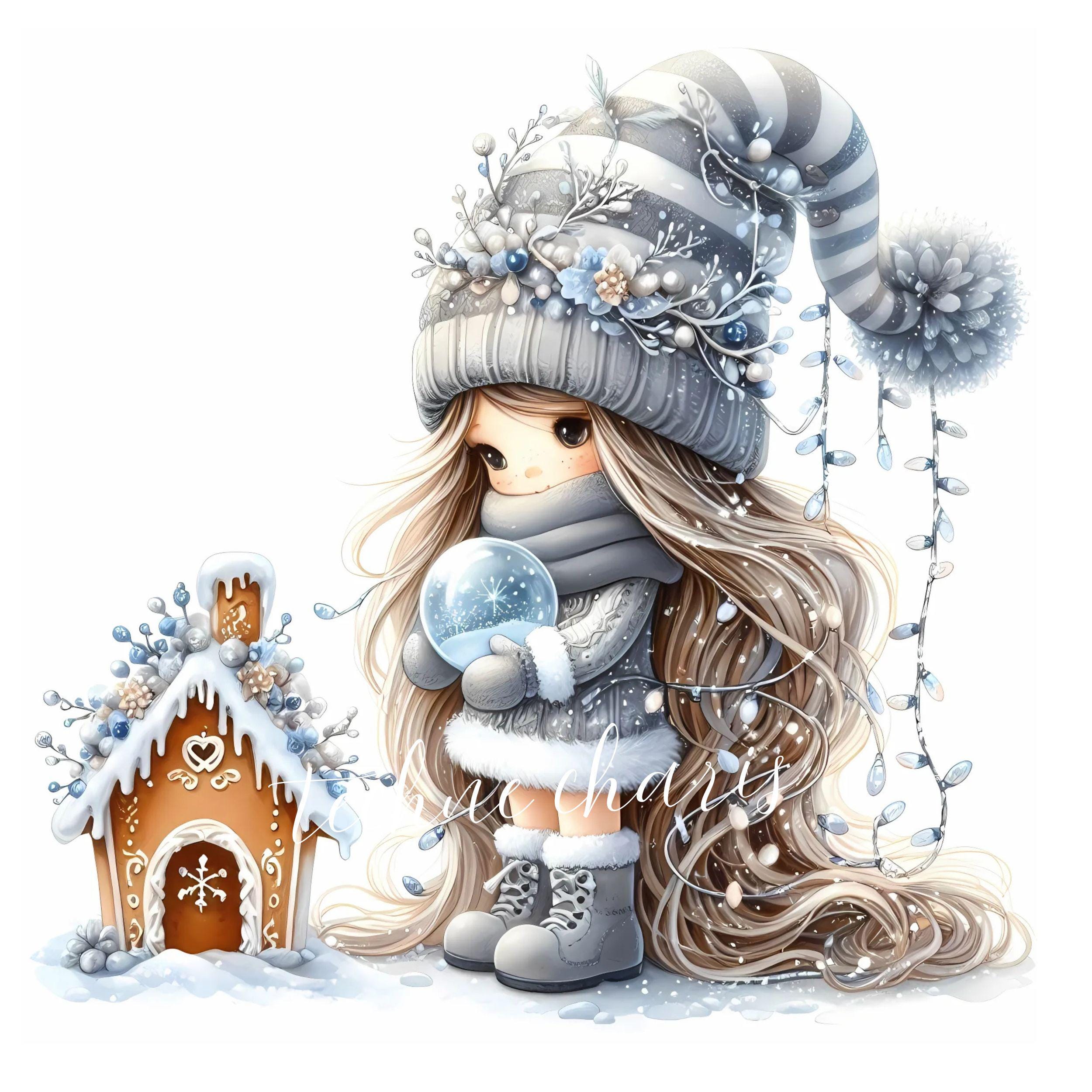 Winter Gnomes Clipart Christmas Lights Tangle 10 High Res Watercolor ...