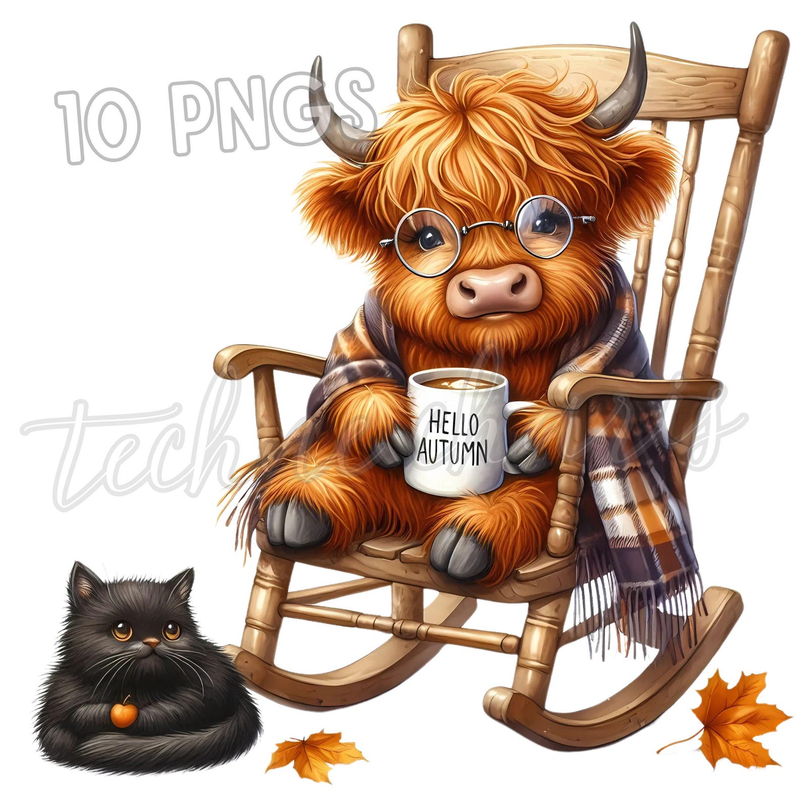 10 Rustic Autumn Highland Cow PNG | Fall Farm Animal Clipart | Cozy ...