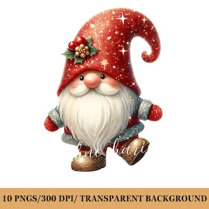 Glittery Christmas Gnome Clipart Set 10 PNG Images for Crafts & Designs ...