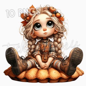 10 Cute Thanksgiving Girl Clipart PNG | Autumn Clipart Bundle Sitting ...