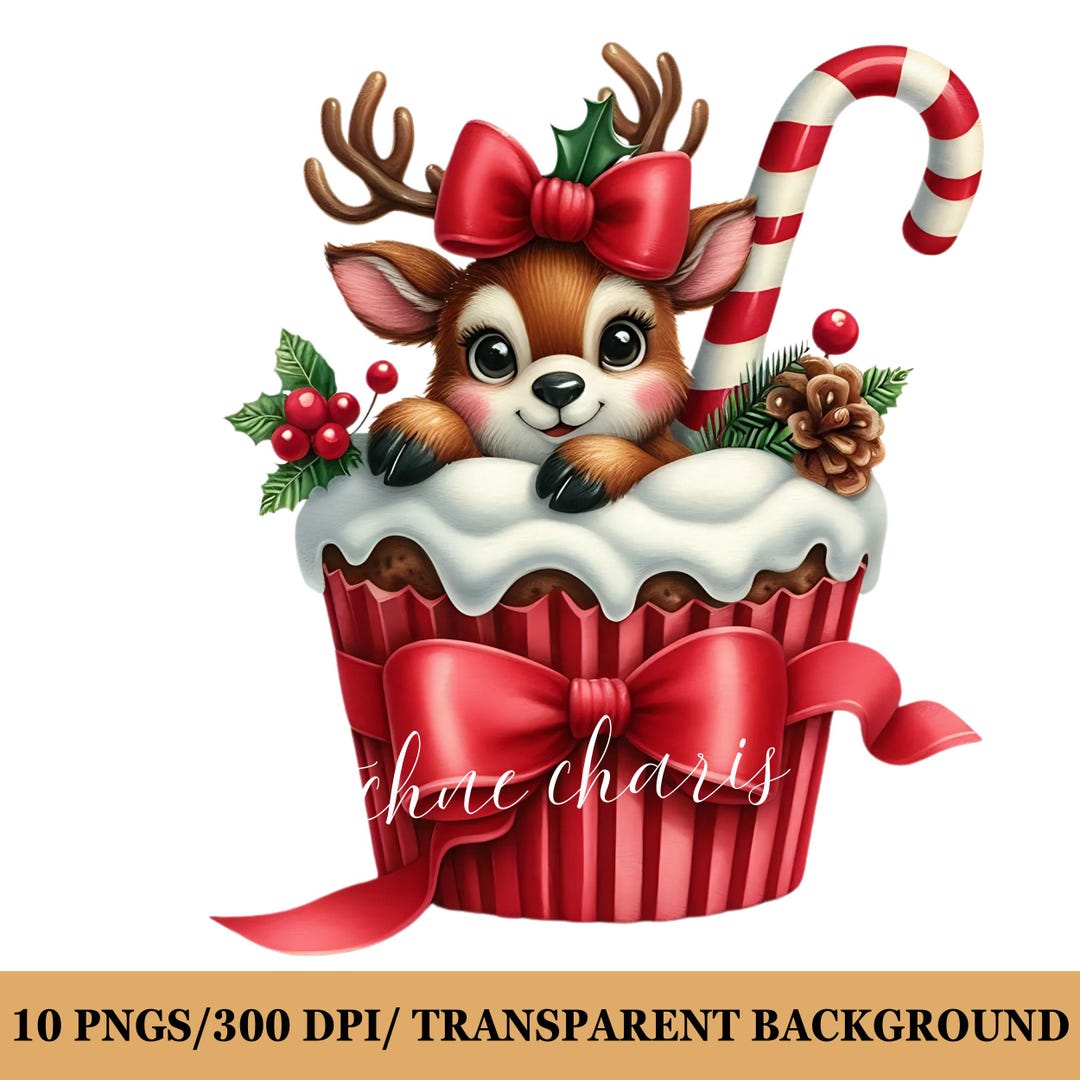 Whimsical Christmas Reindeer Clipart, High Quality PNG, Commercial Use ...