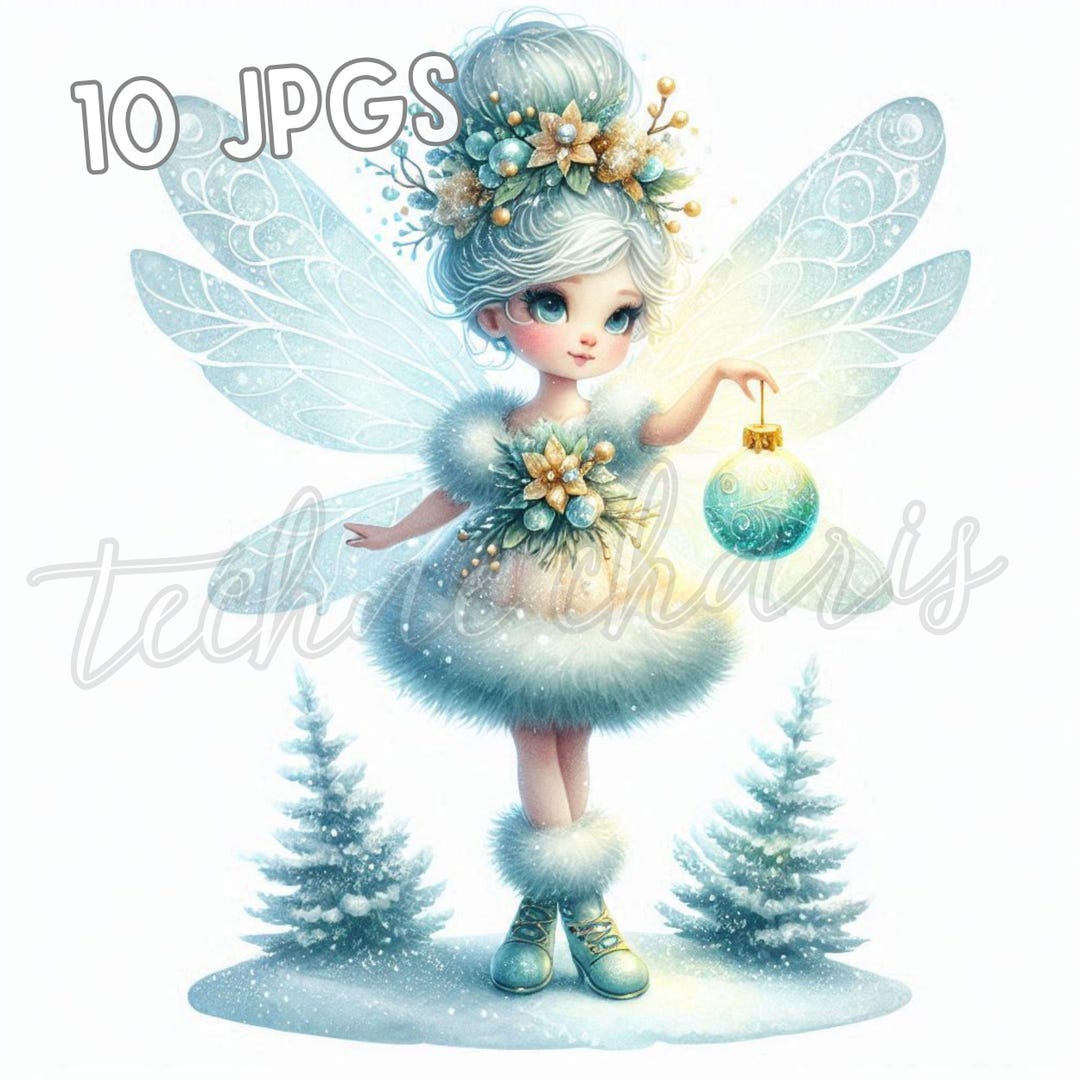Frosted Pine Tree Fairy Clipart 10 High-res 300 DPI Jpgs Whimsical ...