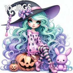 Pastel Halloween Witch Girl Clipart, 10 High Quality 300 DPI Jpegs ...