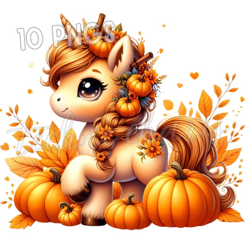 Autumn Unicorn Clipart Bundle | 10 Pngs Baby Unicorn Fall Harvest ...