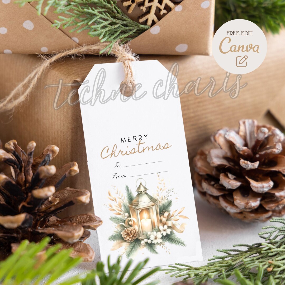 Rustic Christmas Gift Tags Printable Neutral Holiday Tag PDF Beige ...