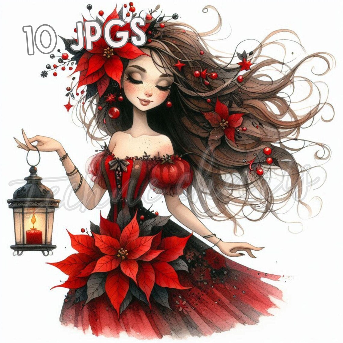 Christmas Fairy Clipart | 10 JPG Poinsettia Dress Holiday Enchantress ...