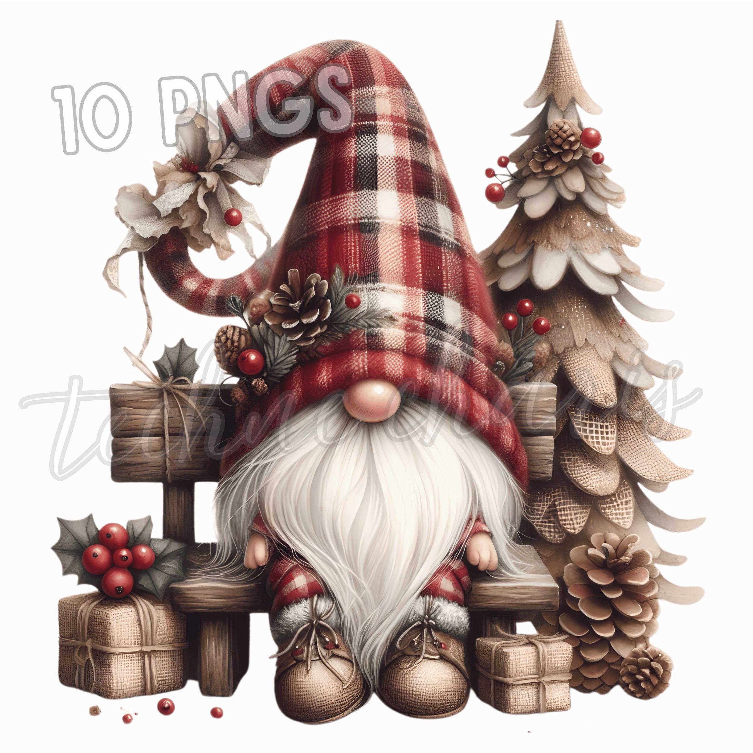 Watercolor Christmas Gnome Clipart | Rustic Holiday PNG Bundle (digital ...