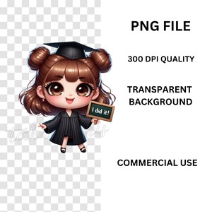 Chibi Graduation Girl PNG Bundle | 10 Cute Watercolor Graduate Cliparts ...