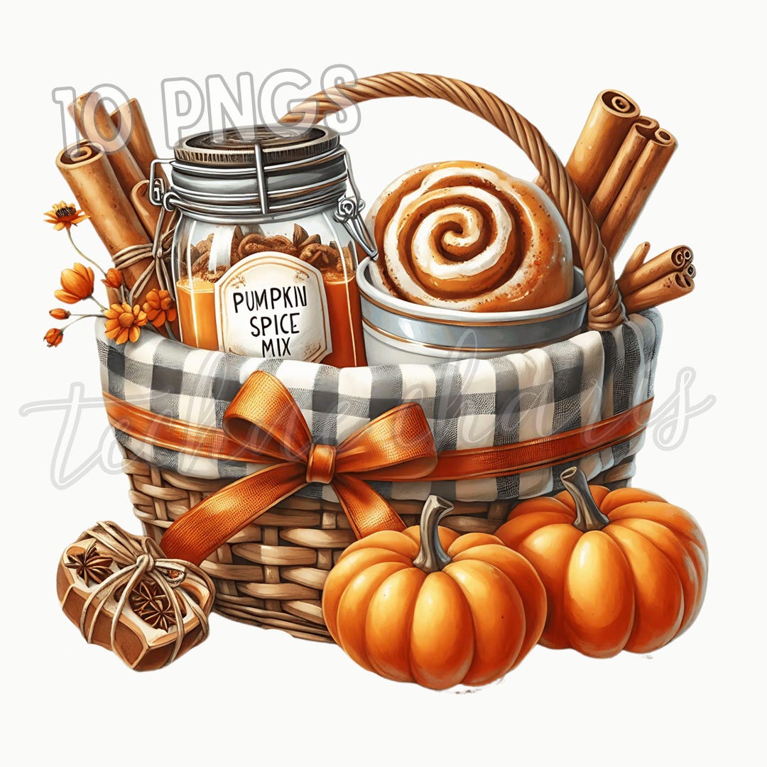 Autumn Basket Clipart: Watercolor Pumpkin Harvest Pngs (commercial Use ...