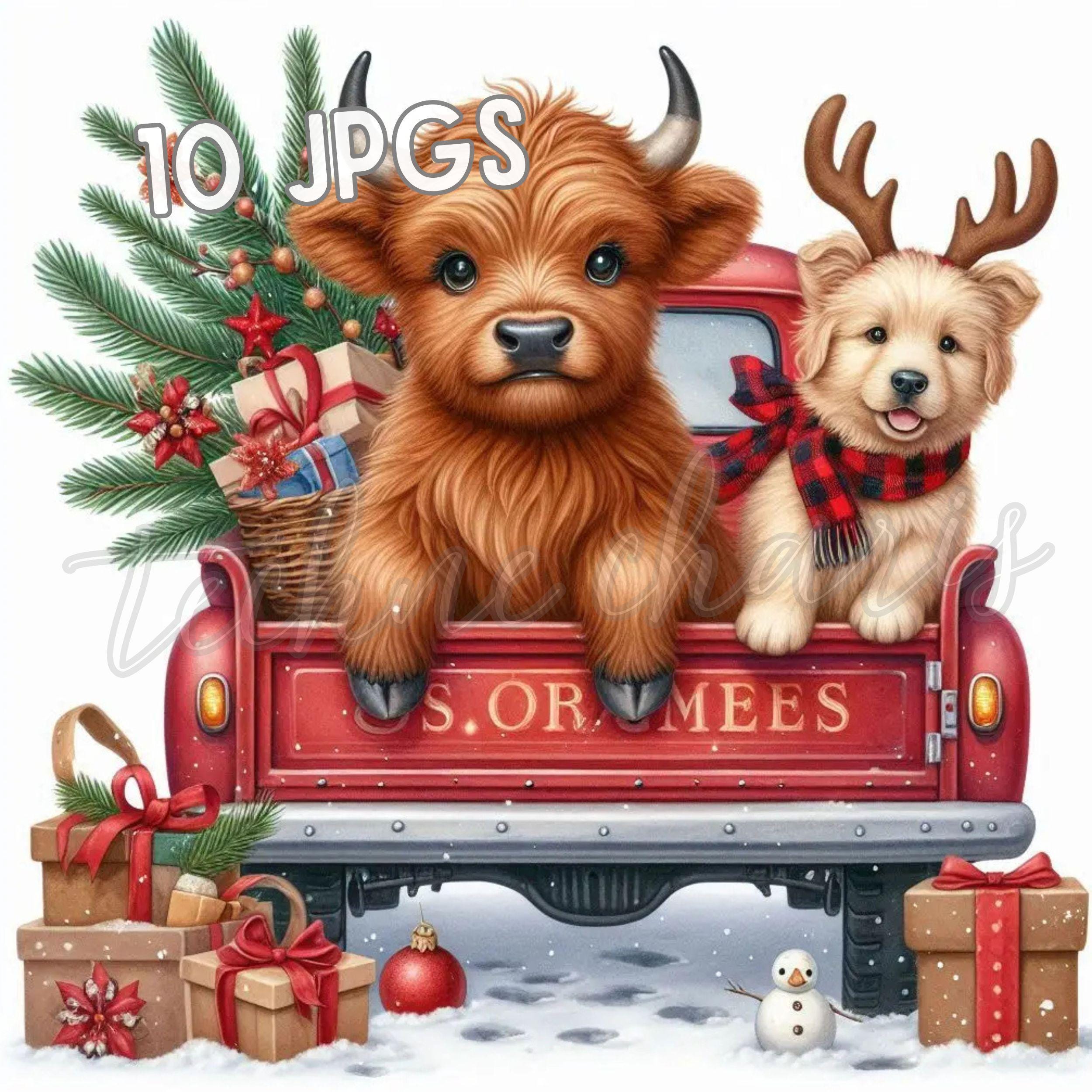 10 Watercolor Christmas Highland Cow Clipart Jpgs | Winter Holiday ...